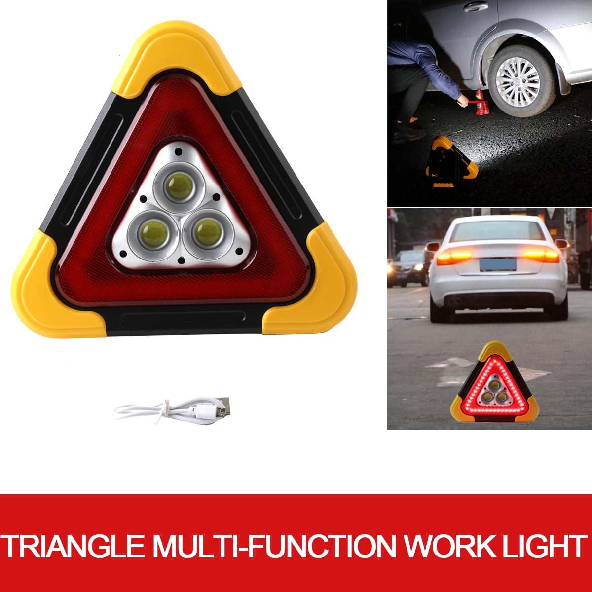 SUDEG Portable LED Triangle Emergency Warning Light Solar & USB Chargeable Multi Function LED ...