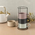 Thyme & Table 4-Piece Ceramic Ribbed Stackable Mug Set with Rack 12 fl oz - Walmart.com