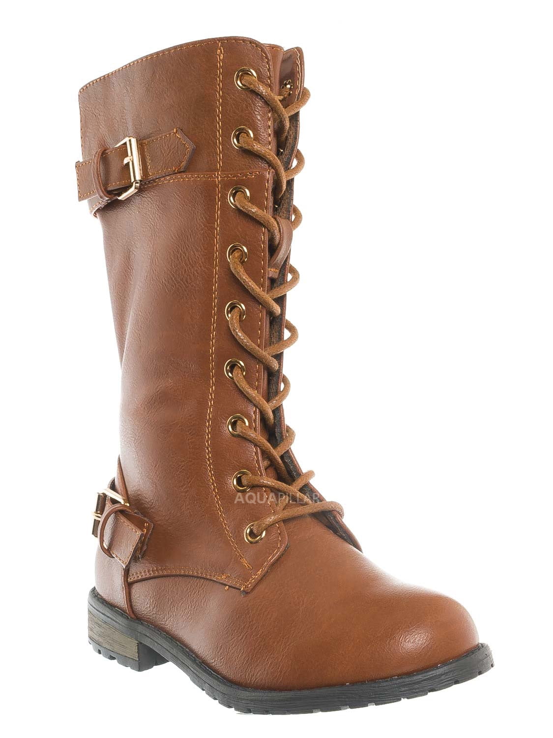 Childrens Lace Up Combat Boot - Boy Girls Calf High Lace Up Shoe ...