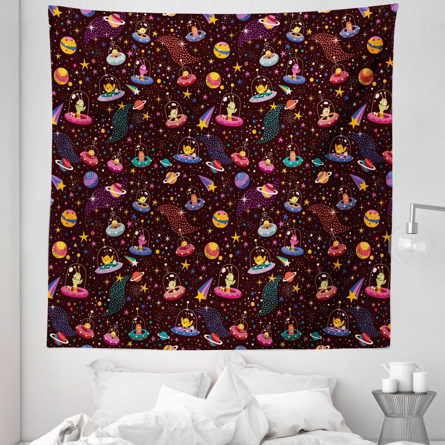 Space Tapestry, Cosmos Design with Shooting Stars and Colorful Polka ...