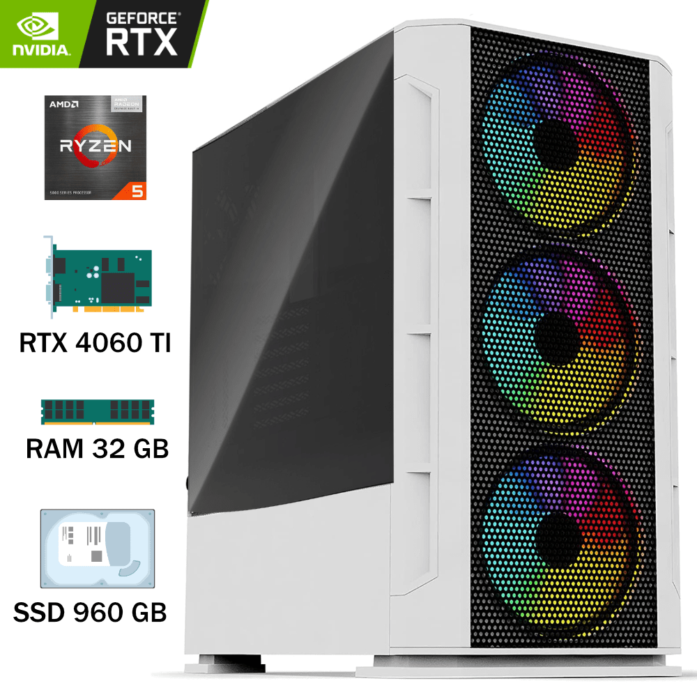 PC GAMER Ryzen 5 5600GT RTX 4060 TI AMD RTX 4060 TI RAM 32GB SSD 960GB ...