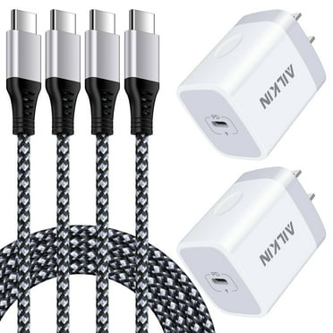 AILKIN 20W PD USB-C Wall Charger Adapter Plug with 2PACK 6ft Cables ...