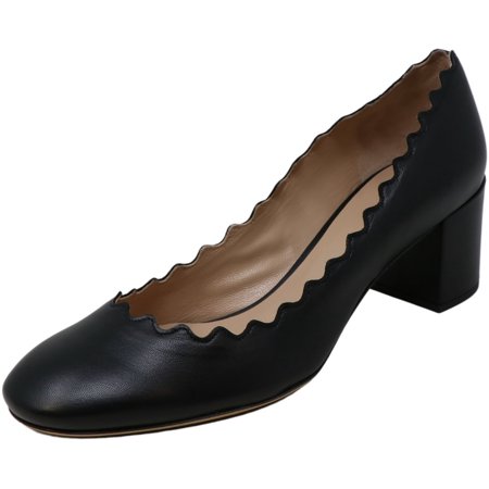 Chloe Women's Lauren Scalloped Block Heel Pumps Black Ankle-High ...