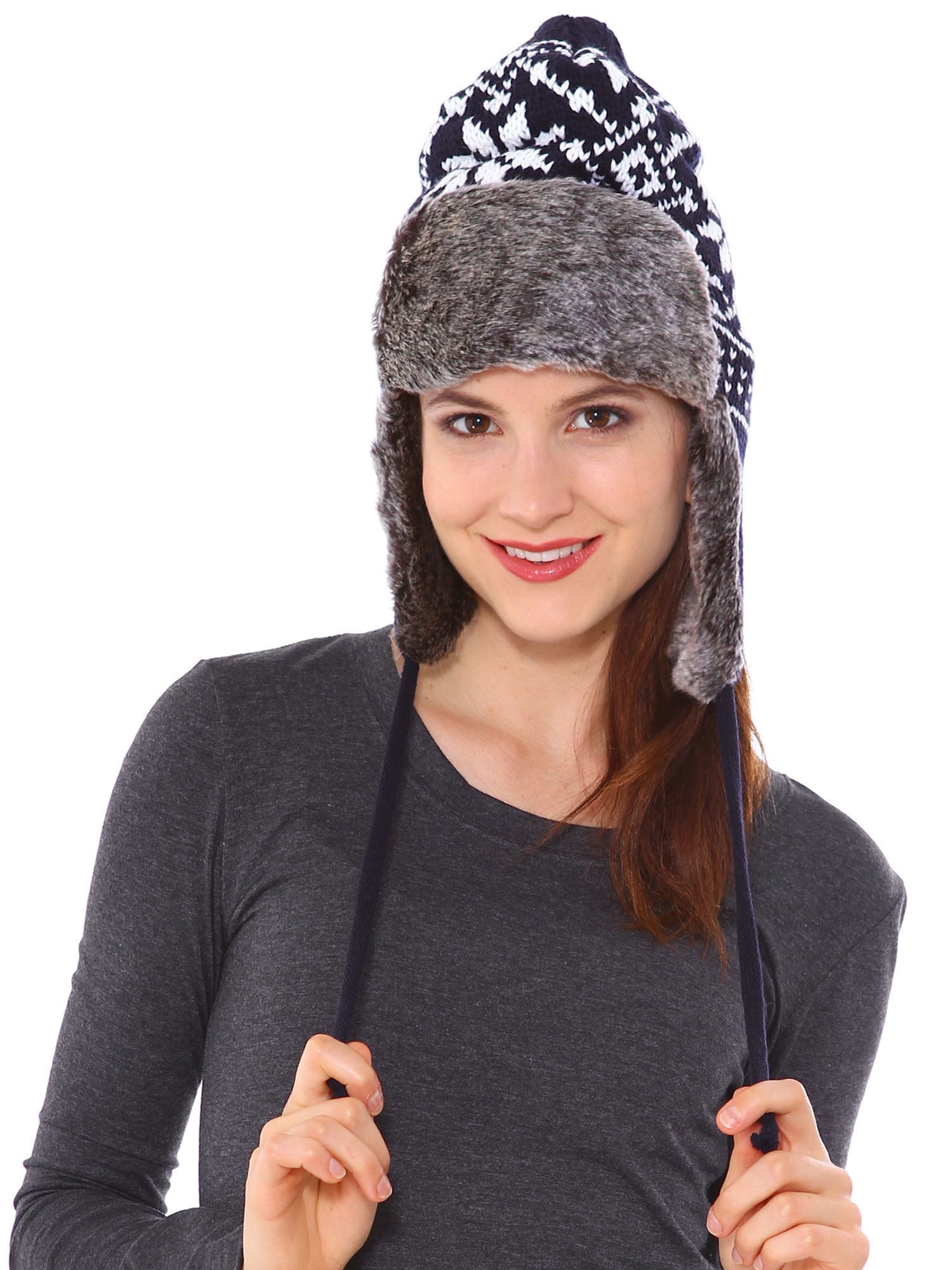 Men Women s Faux Fur Knitted Aviator Pilot Hat For Winter Navy men-women-s-faux-fur-knitted-aviator-pilot-hat-for-winter-navy