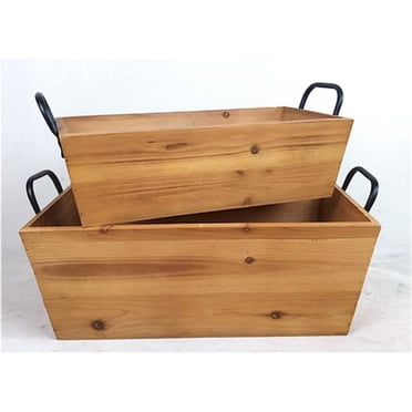 Set of 3 Small Wood Crate with Side Metal Handles and Metal Panel on ...