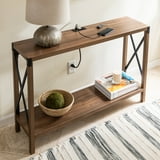 DecorTech Industrial Rectangular Wood Console Table with AC Power and ...