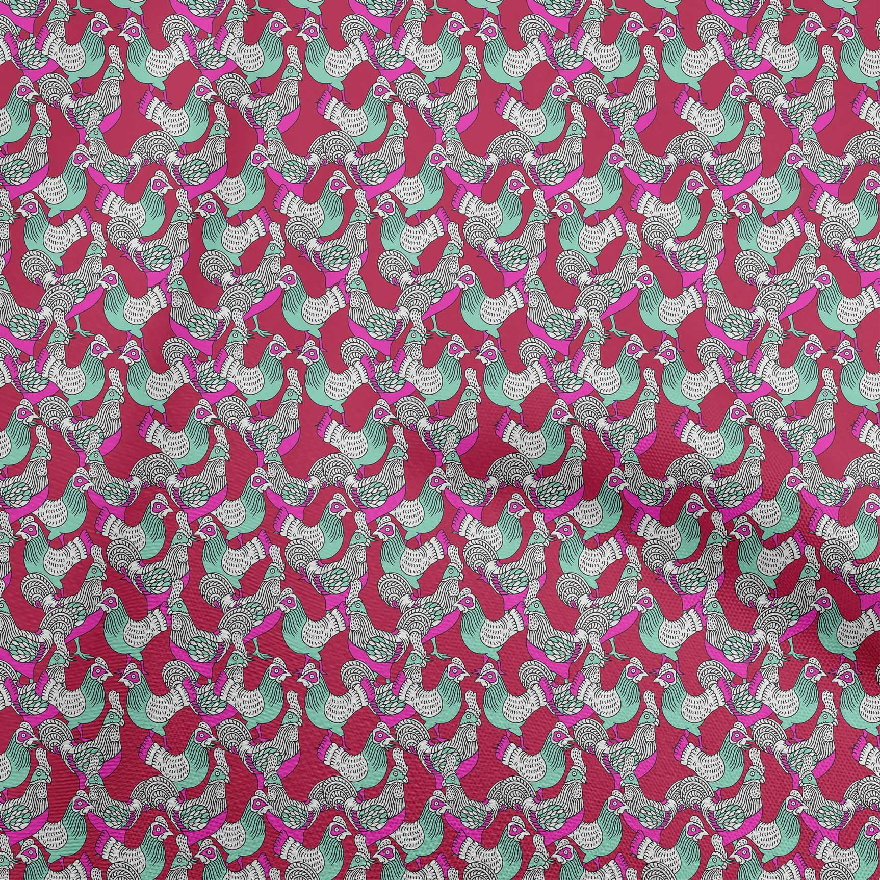oneOone Cotton Poplin Crimson Red Fabric Kalamakri Hen Fabric For ...