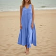 Aellinatey Women's Linen Dresses, V-Neck, Sleeveless, Bohemian Tiered ...