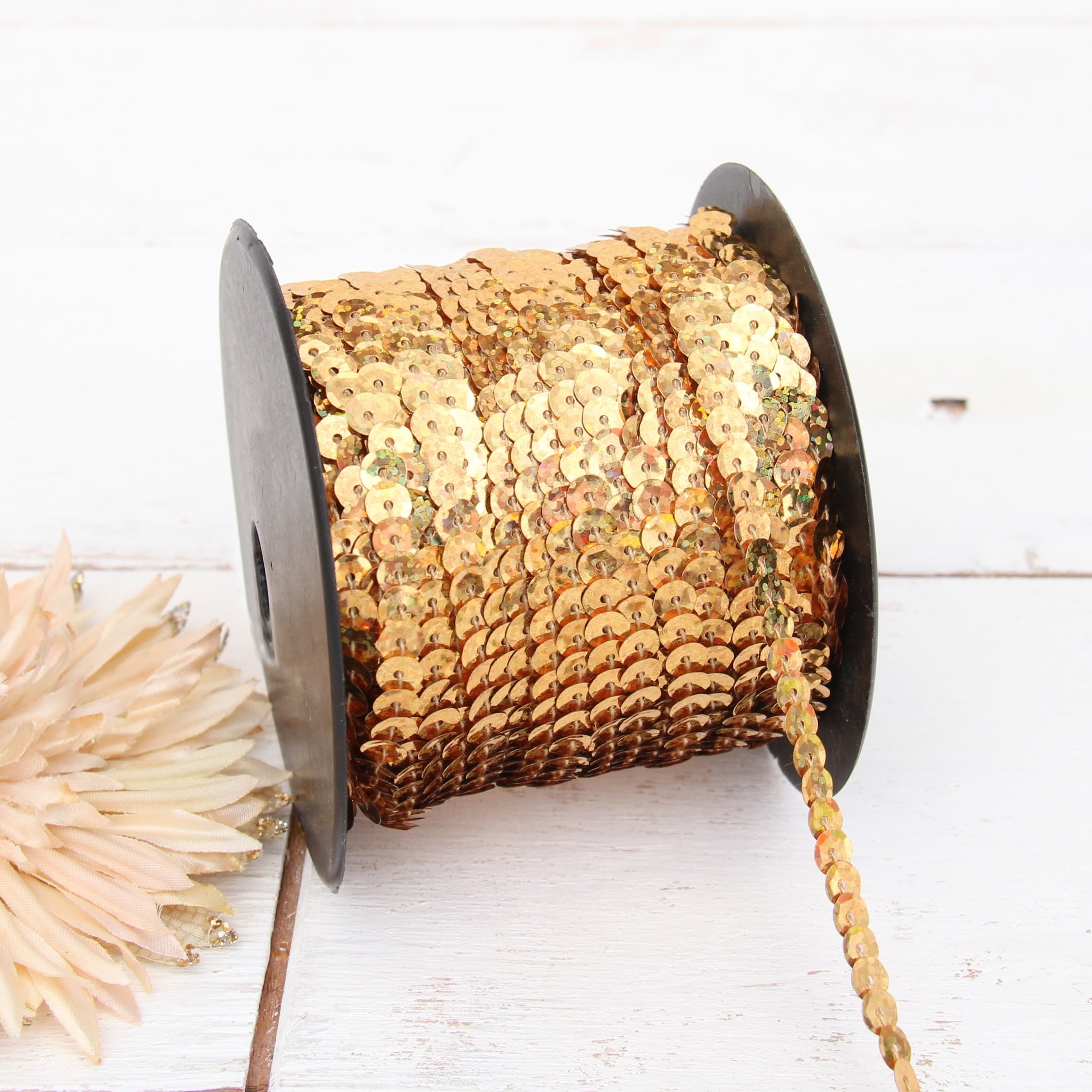 Threadart 6MM Sequin String - 80 Yard Roll - Gold LZ - For Crafting ...