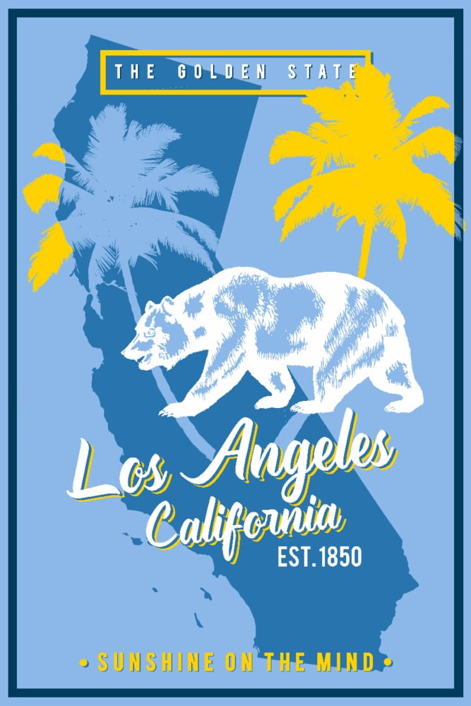 Los Angeles, California, State Outline, Urban Traveler, Blue and Yellow ...
