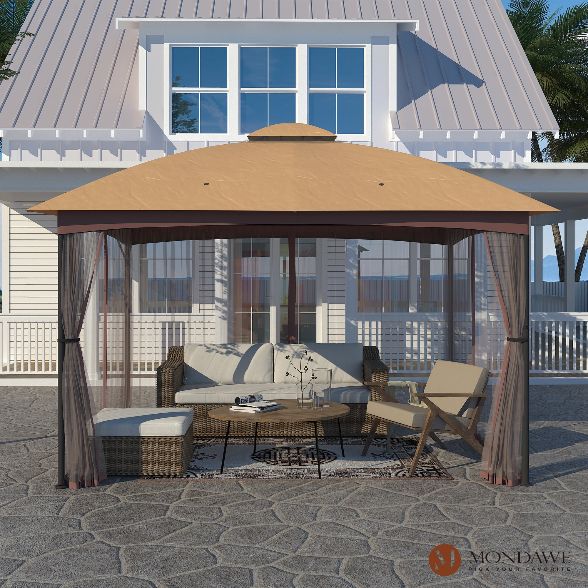Mondawe Outdoor Patio Gazebo 10'x12' Iron Pole & Polyester Top,Gazebos ...