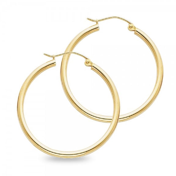 Classic Round Hoop Earrings Solid 14k White Gold Plain Design Polished ...