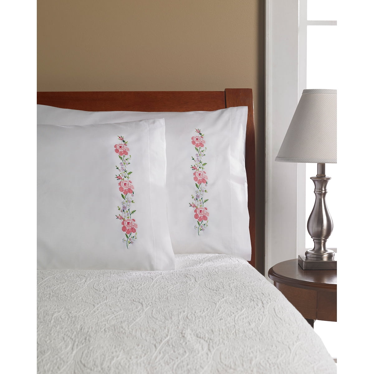 Bucilla Stamped Embroidery Pillowcase Pair 20"X30"-Sampler Roses ...