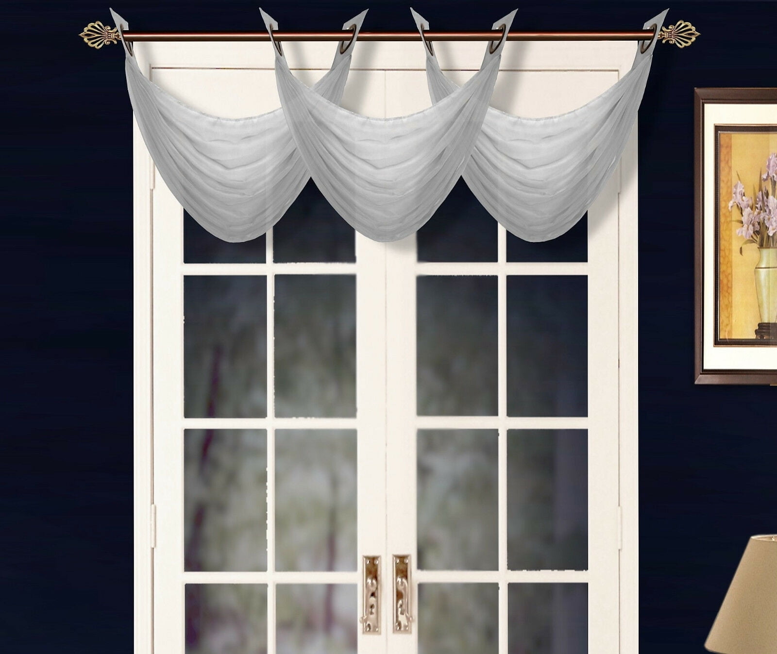 K36 SILVER 1-PC Solid Voile Sheer WATERFALL Valance Window Treatment ...