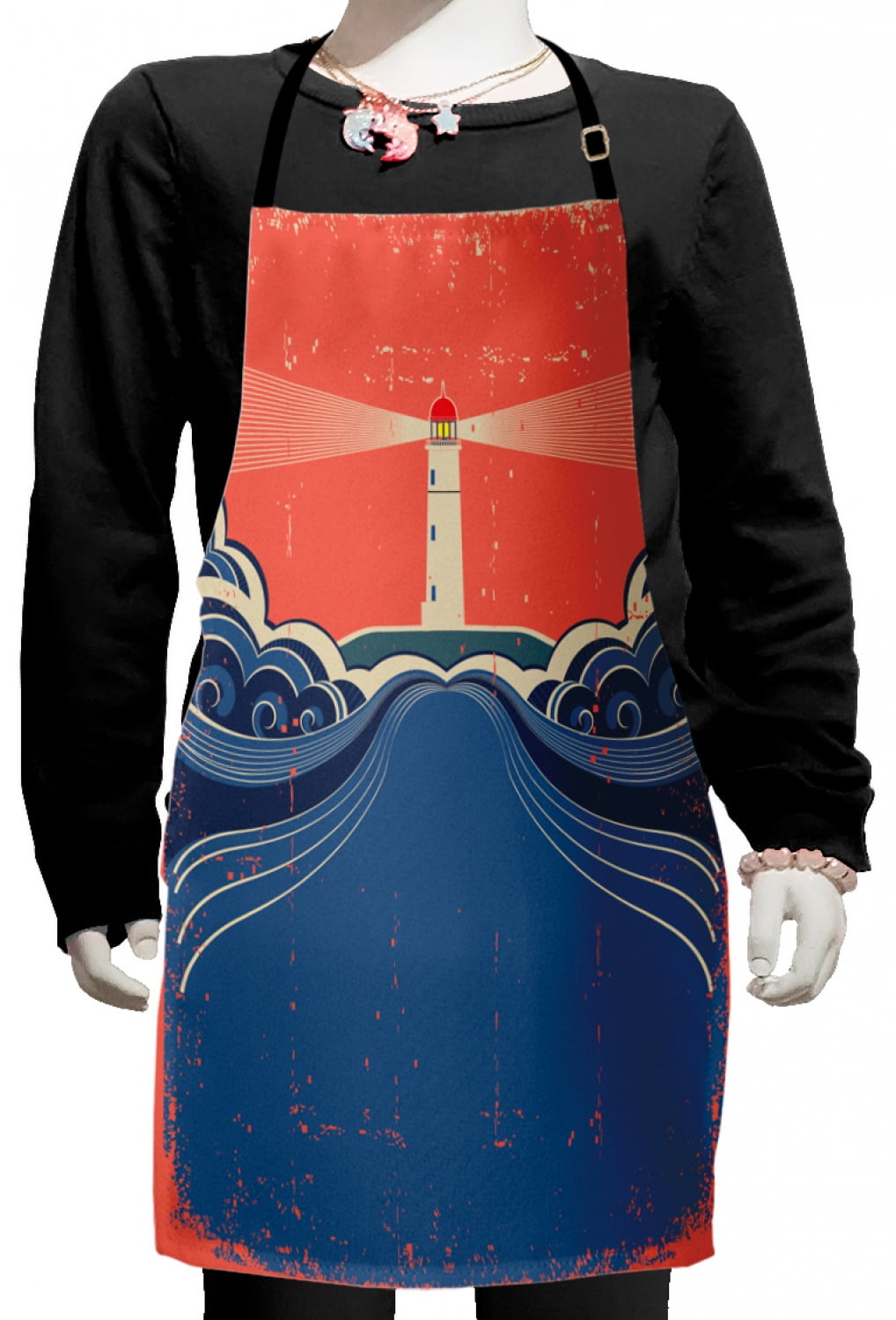 Lighthouse Kids Apron, Grungy Style Lighthouse Art Print Beam Waves Sea ...