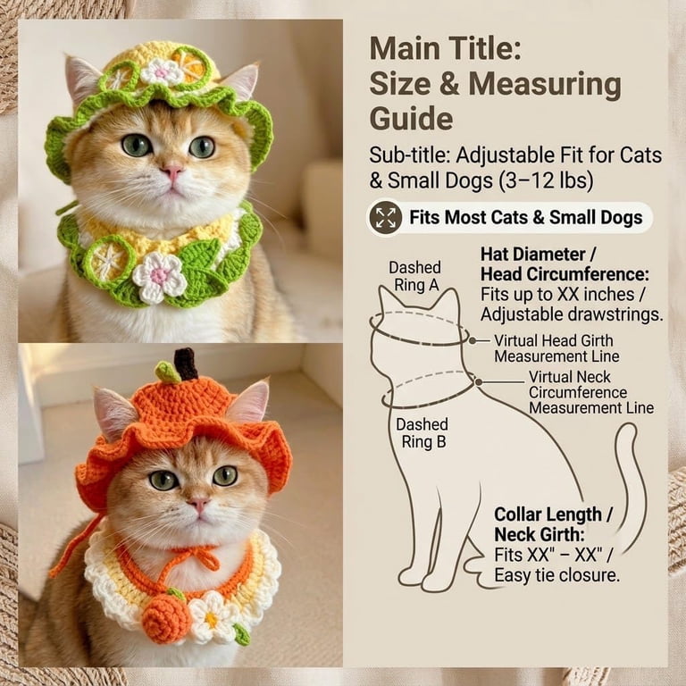Handcrafted Crochet Cat Hat and Collar Set, Stylish Pet Accessories for ...