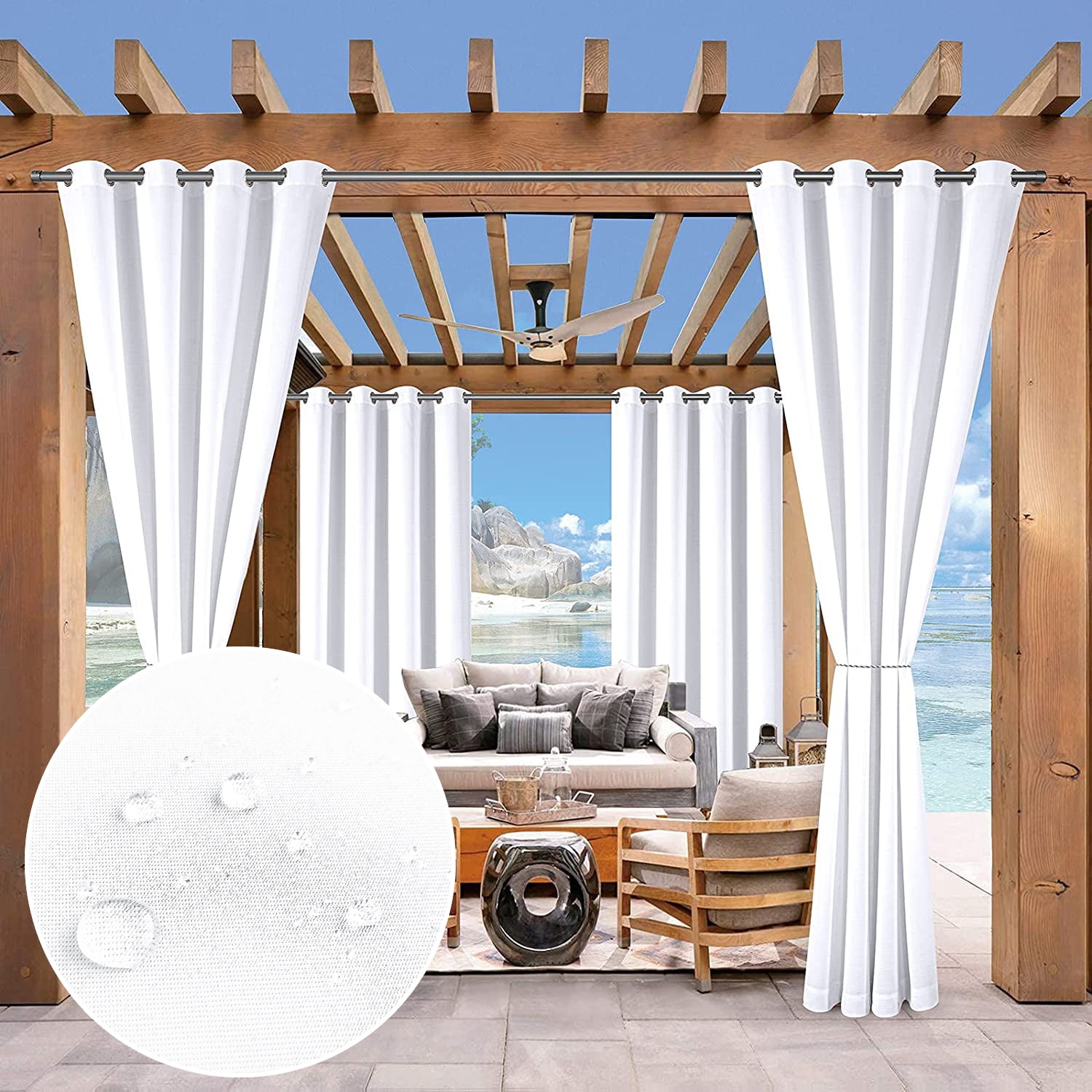 DONGPAI Outdoor Curtains for Patio 52 x 96 Inch Waterproof Grommet ...