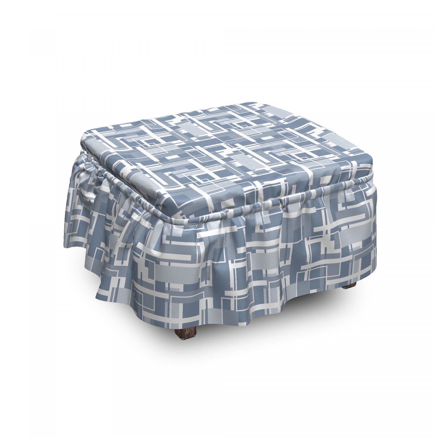 Geometric Ottoman Cover, Futuristic Stripes, 2 Piece Slipcover Set with ...
