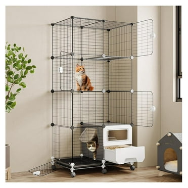 Dextrus 4-Tiers Cat Cages with Storage Cube DIY Catio Outdoor Cat ...
