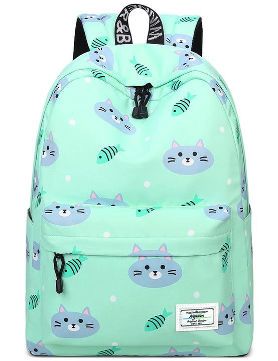 Mygreen Bookbags for Teens, Cute Cat and Fish Laptop Backpack School ...