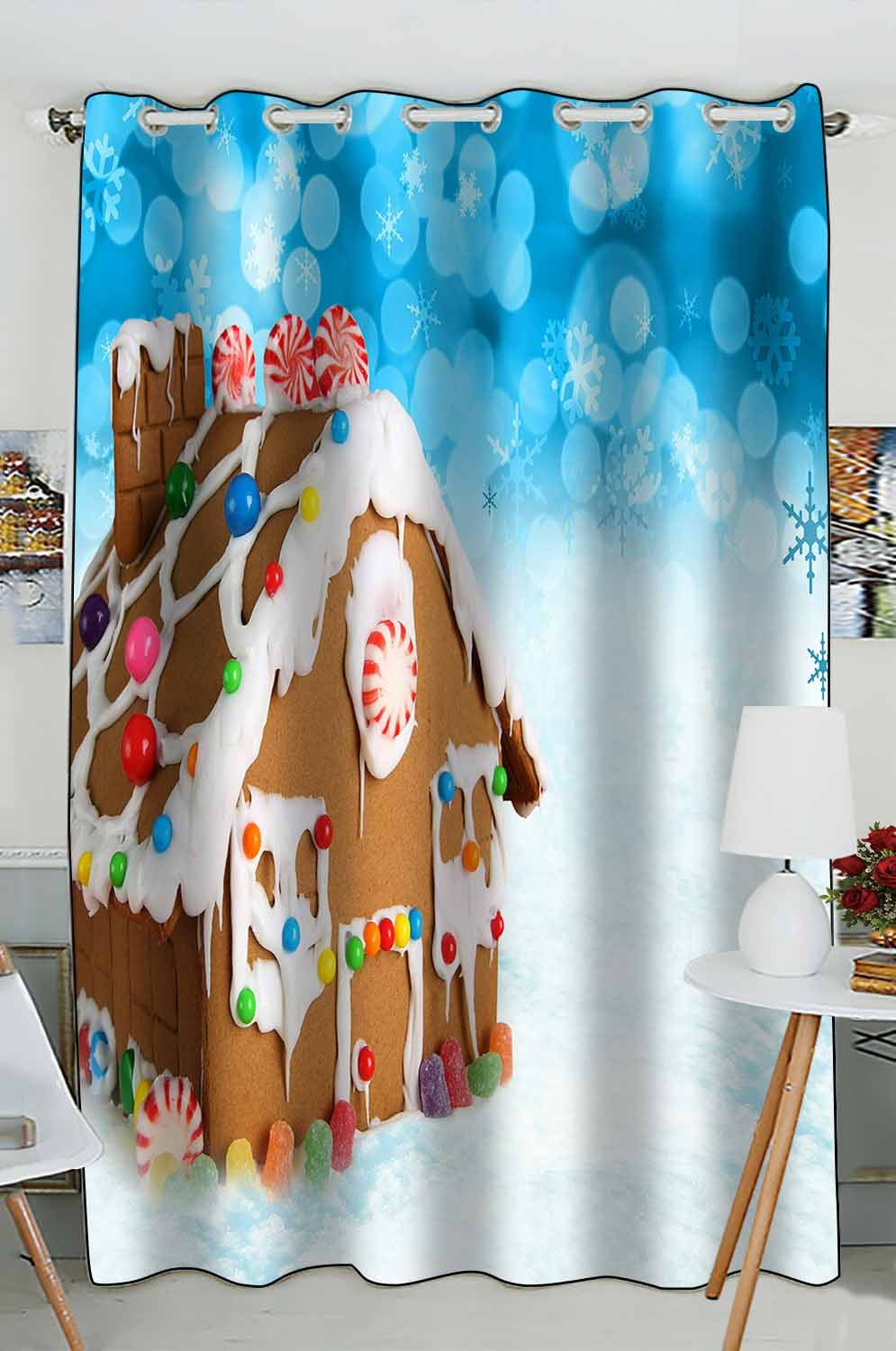 ABPHQTO Gingerbread House On A Festive Christmas Snow Window Curtain ...