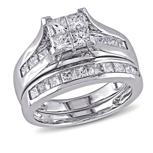 2 Carat T.W. Princess-Cut Diamond 14kt White Gold Bridal Set - Walmart.com