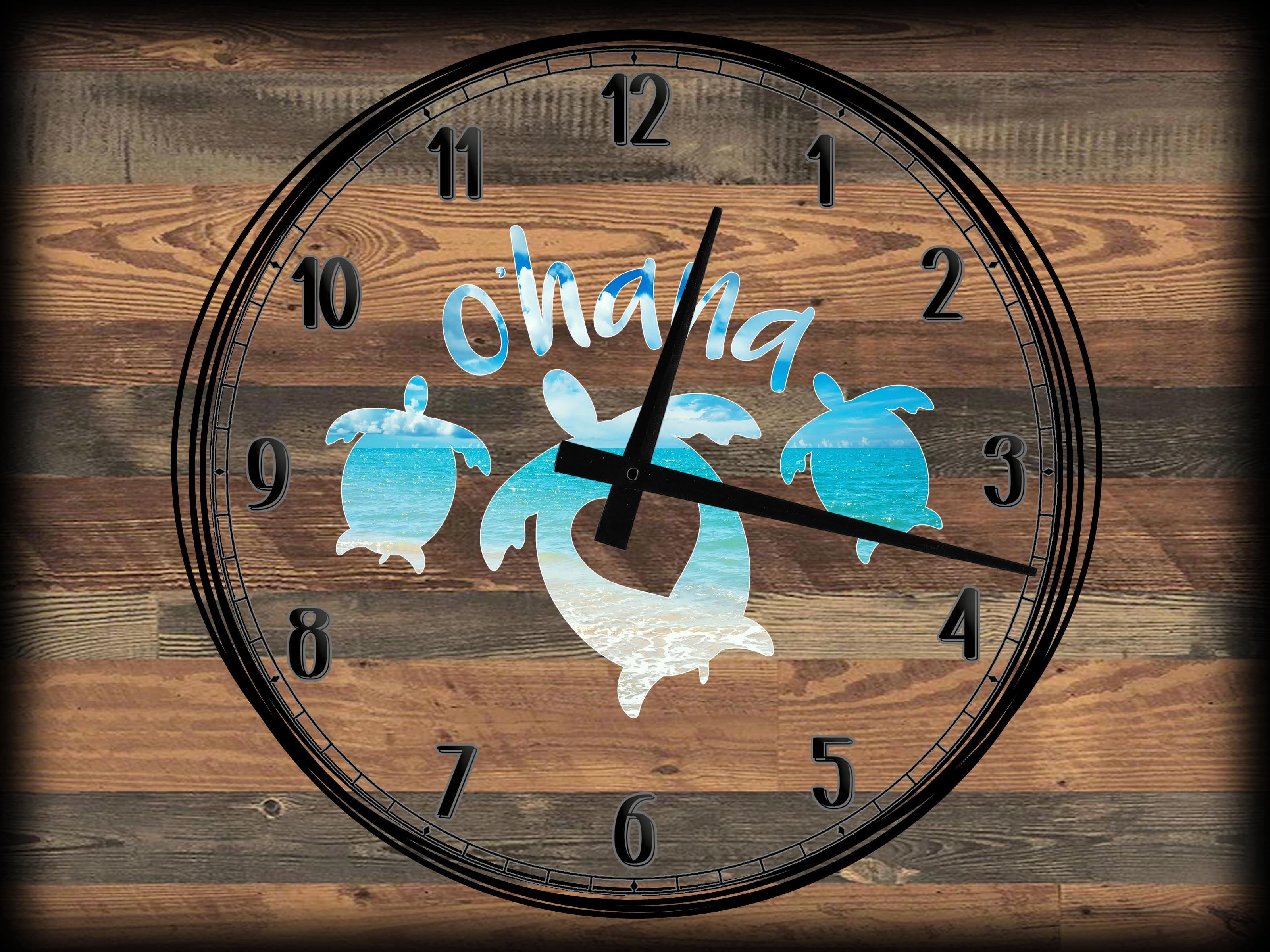Large Wall Clock on Canvas Art Ohana Sea Turtles Beach Ocean Sand 12 x ...