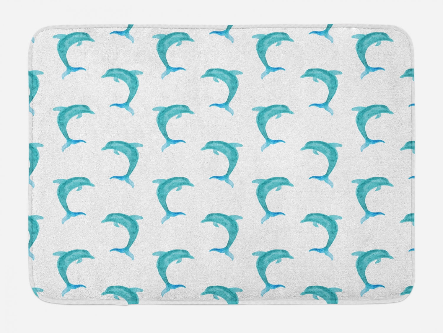 Sea Animals Bath Mat, Aqua Watercolor Artwork Dolphin Figures Ocean ...