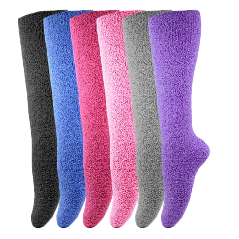 Trend For U 6 Pairs Womens Fuzzy Knee High Soft Socks Winter Warm