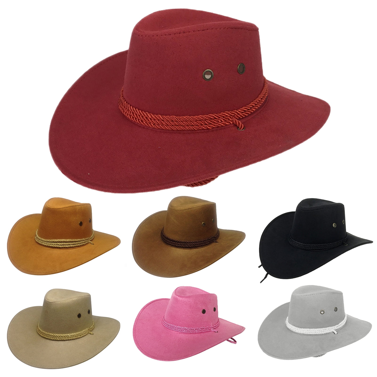 Cowboy Hats Faux Suede Men Women Wide Brim Cowgirl Hat Western Cowboy ...