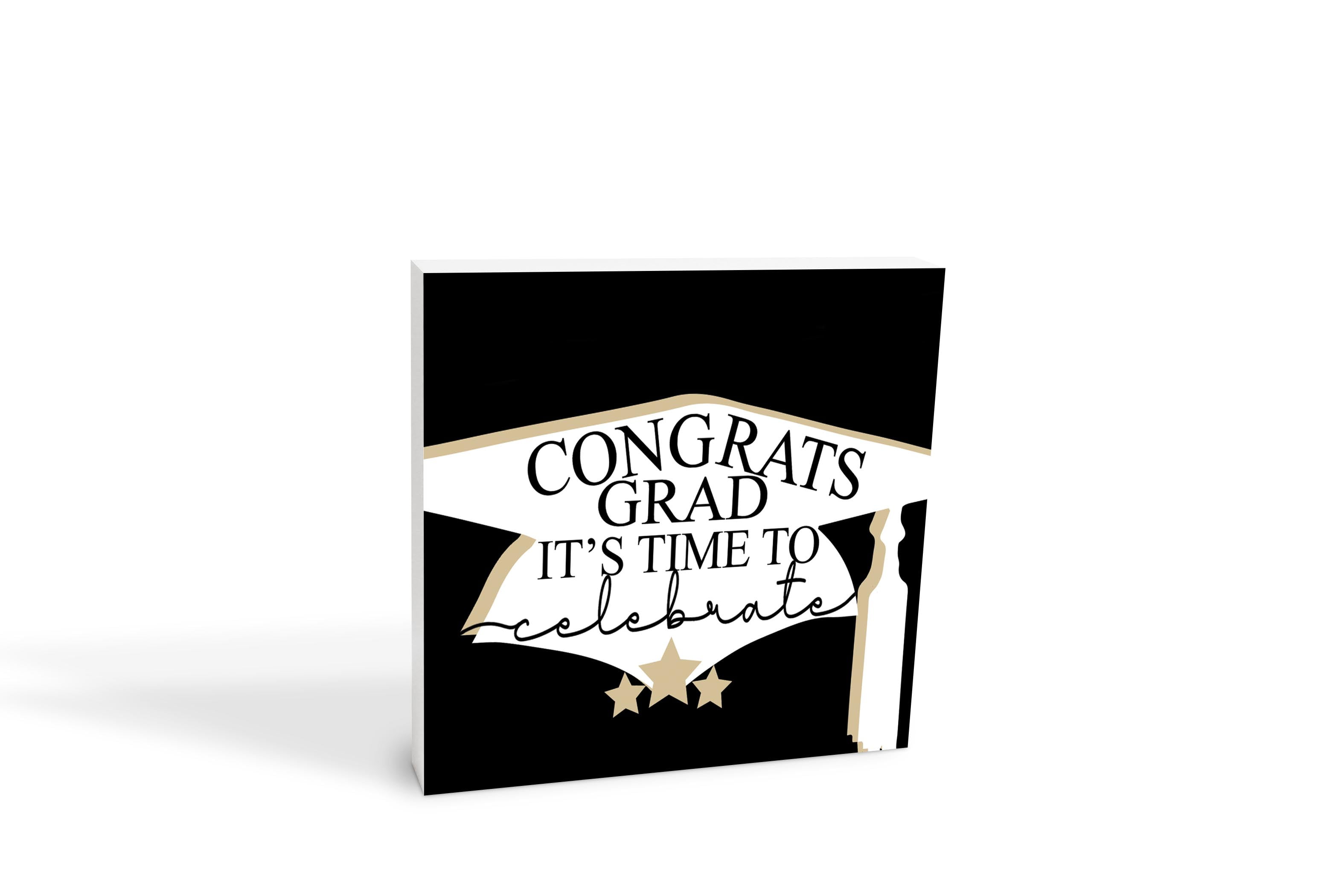 Congrats Grad Celebrate White Cap Stars 10 x 10 Wood Tabletop Sign ...