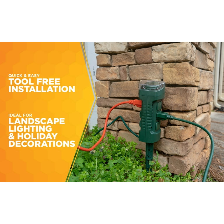 Outdoor 6 Outlet Yard Stake With Photocell Light Sensor Timer | Shelly ...