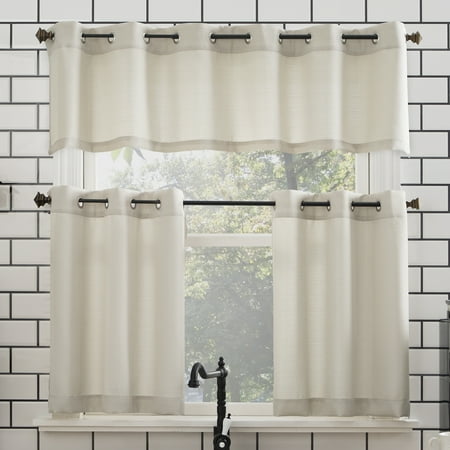 Mainstays Solid Grommet 3-Piece Kitchen Curtain Tier and Valance Set ...