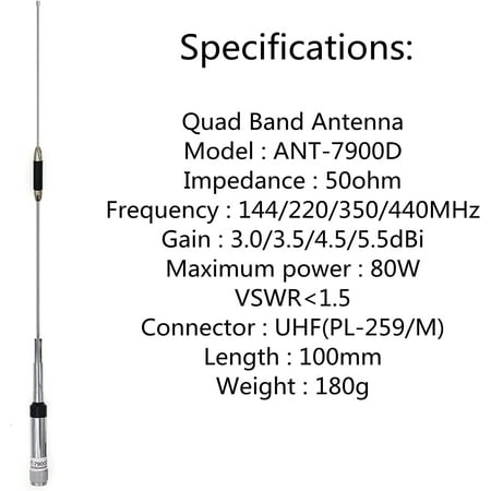 Mobile Quad Band KT-7900D Antenna 144/220/350/440MHz for Car Includes ...