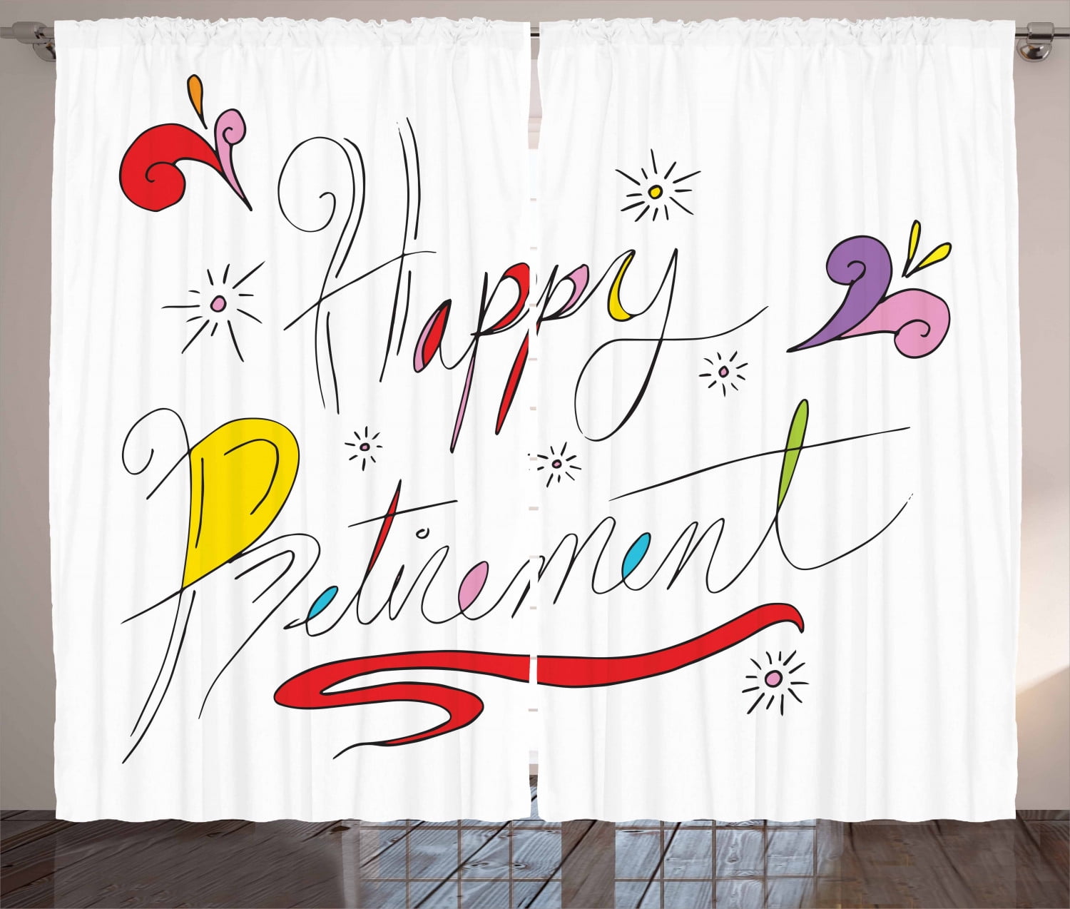 Retirement Party Curtains 2 Panels Set, Colorful Hand-Drawn Doodle ...