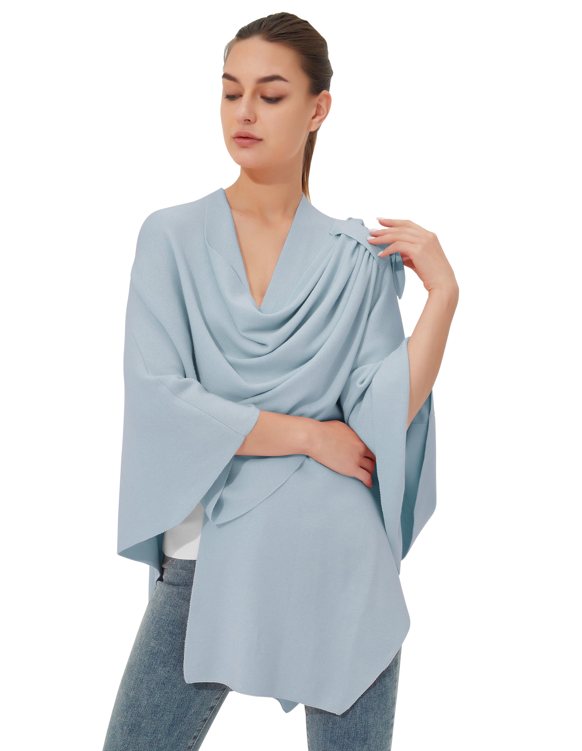 PULI Womens Large Cross Front Poncho Sweater Wrap Topper Knitted ...