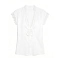 Aezemi Women's Lace V-Neck T-Shirts, Tie Front Cap Short Sleeve Tunic ...