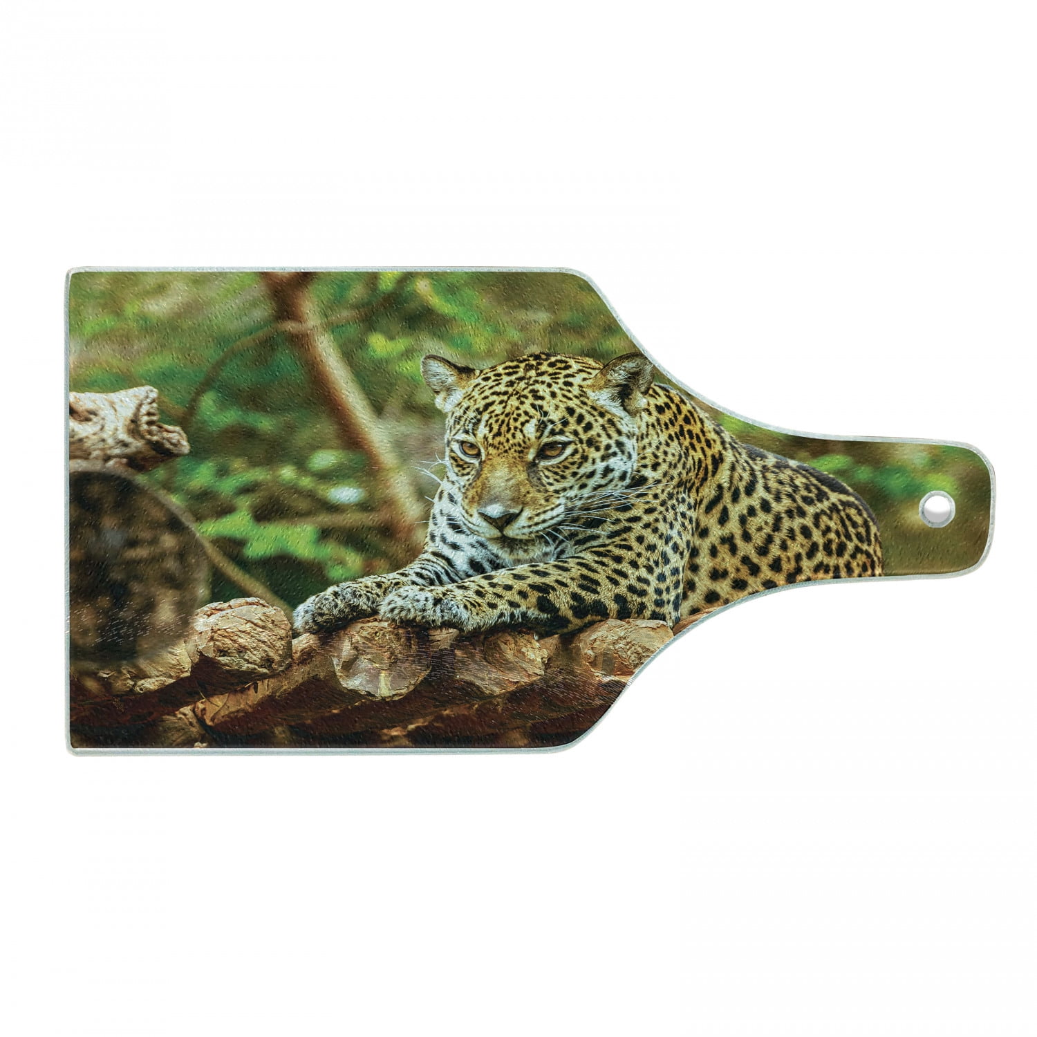 Zoo Cutting Board, Jaguar on Wood Floor Wildlife Animals Feline Big Cat ...