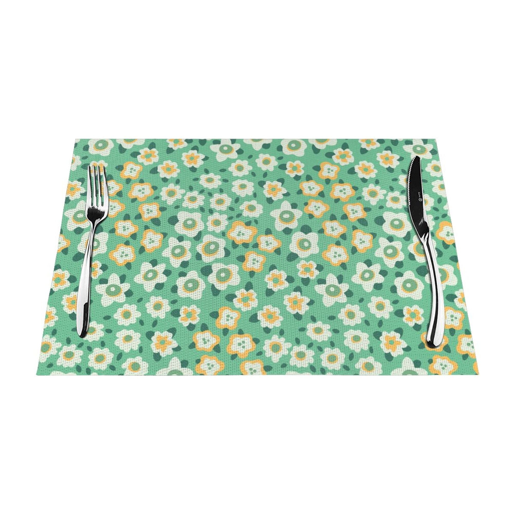 XMXY Woven Placemats Set of 4 PCS, Green Cute Fresh Daisy Table Mats ...