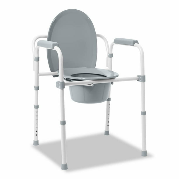 Medline Steel 3-in-1 Elongated Bedside Commode, Foldable Frame ...