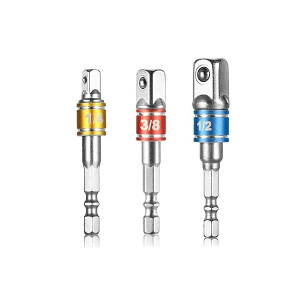 3-piece socket adaptor (1/4 inch, 1/2 inch, 3/8 inch) Hex socket ...