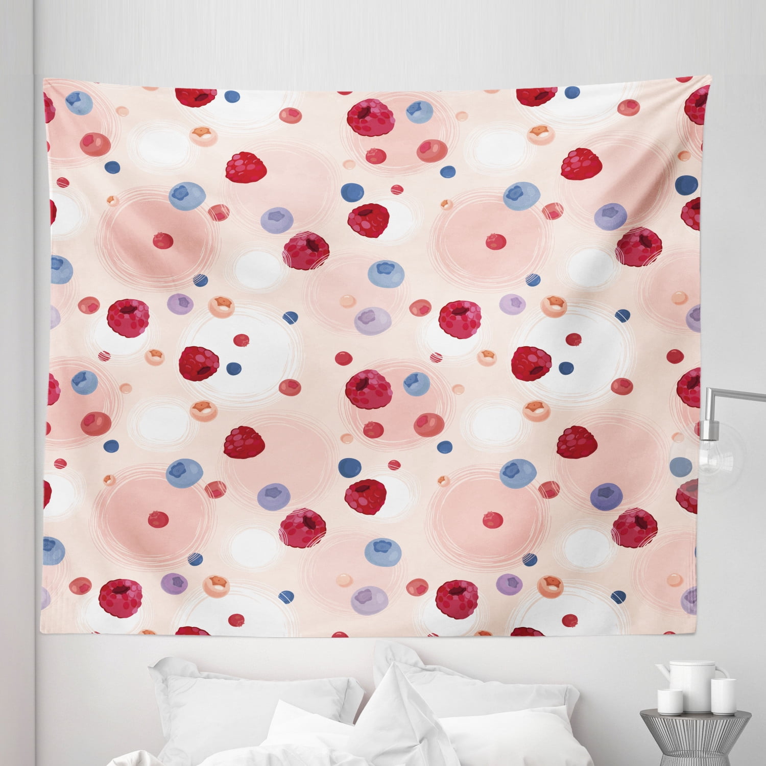 Peach Tapestry, Raspberries Blueberries Cranberries Food Themed Design ...