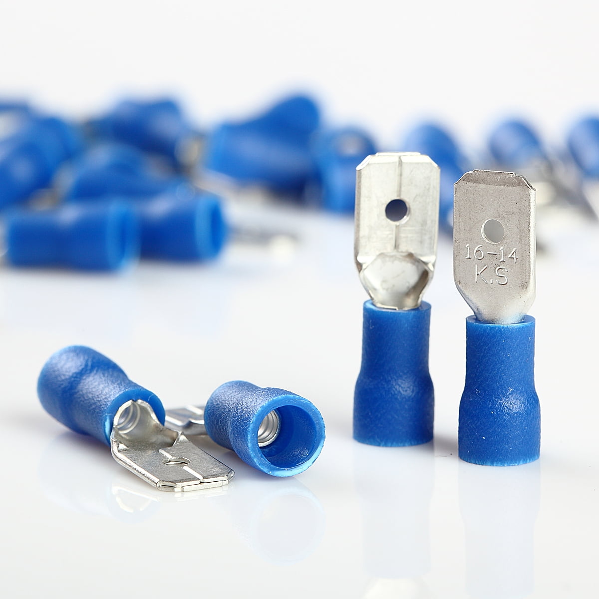14-16 GAUGE AWG .250" BLUE MALE QUICK DISCONNECT TERMINALS 1/4"NEW 100 ...