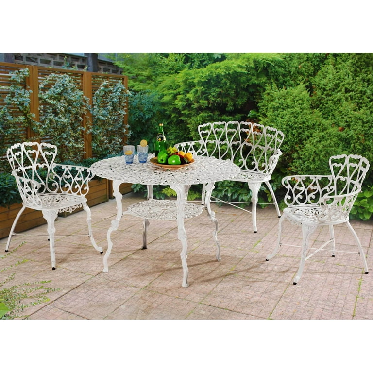 Westcharm Antique Victorian Cast Aluminum Patio Dining Loveseat Park Bench White Heart