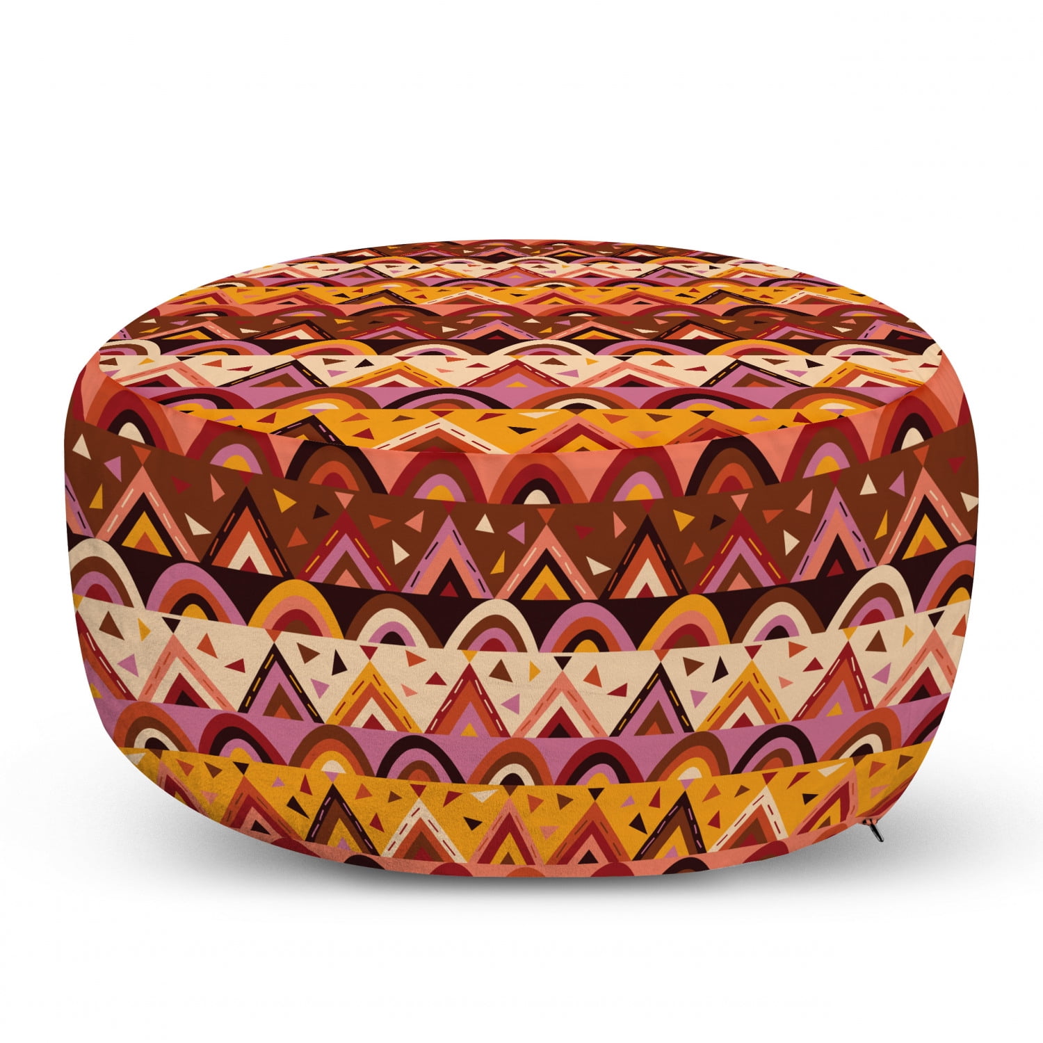 Tribal Pouf Cover with Zipper, Mexican Folk Motifs Semicircle and ...