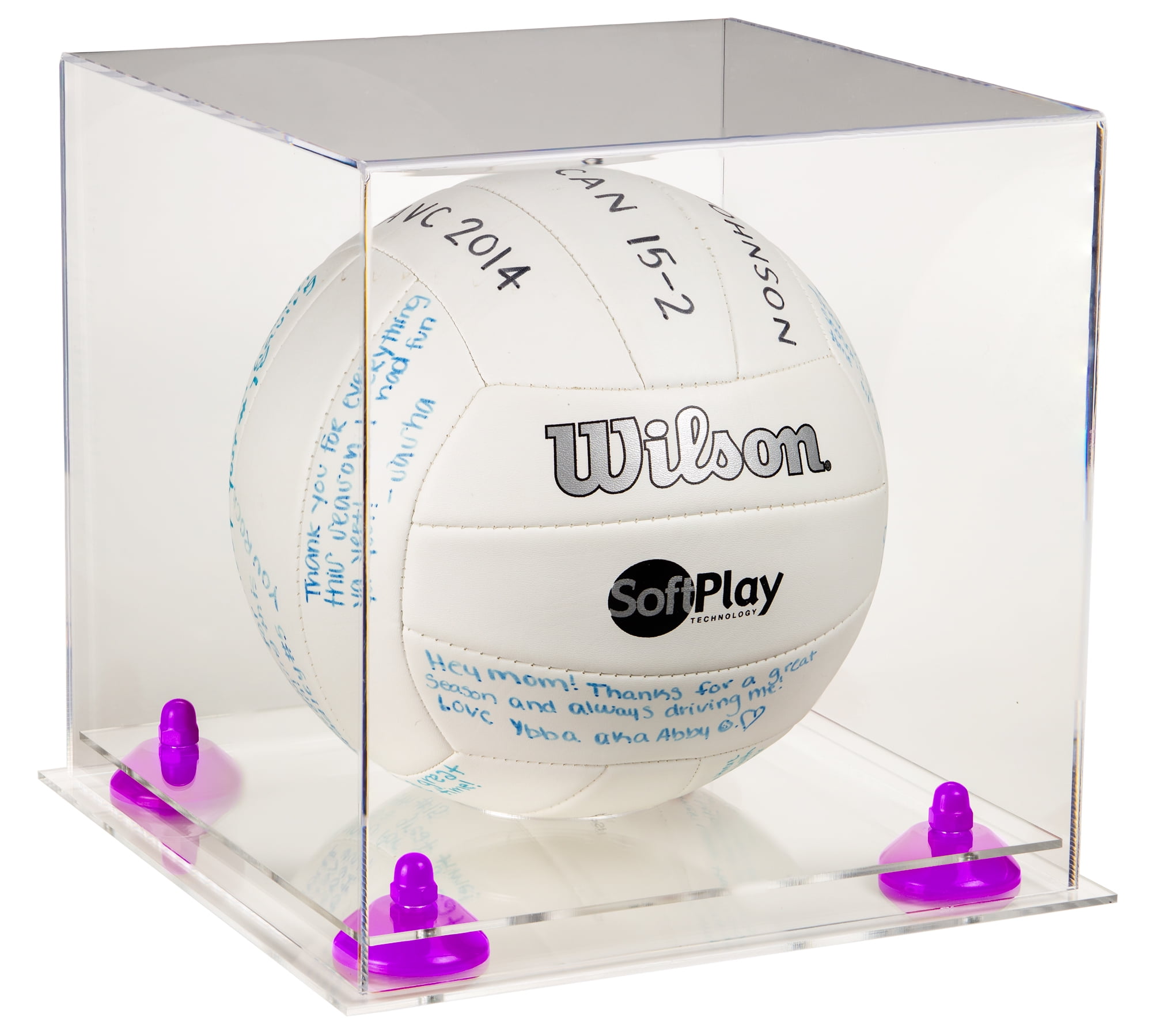 Deluxe Clear Acrylic Volleyball Display Case with Purple Risers and ...