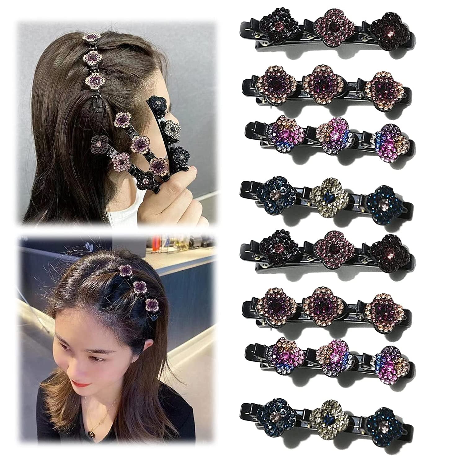 Satin Fabric Hair Bands with Clips,Sparkling Crystal Stone Braided Hair ...