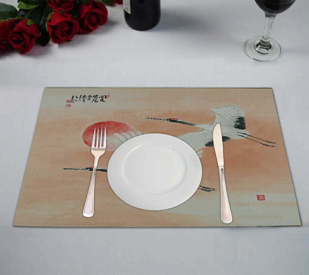 GCKG Japan Japanese Placemat, Asian Traditional Painting with Cranes ...