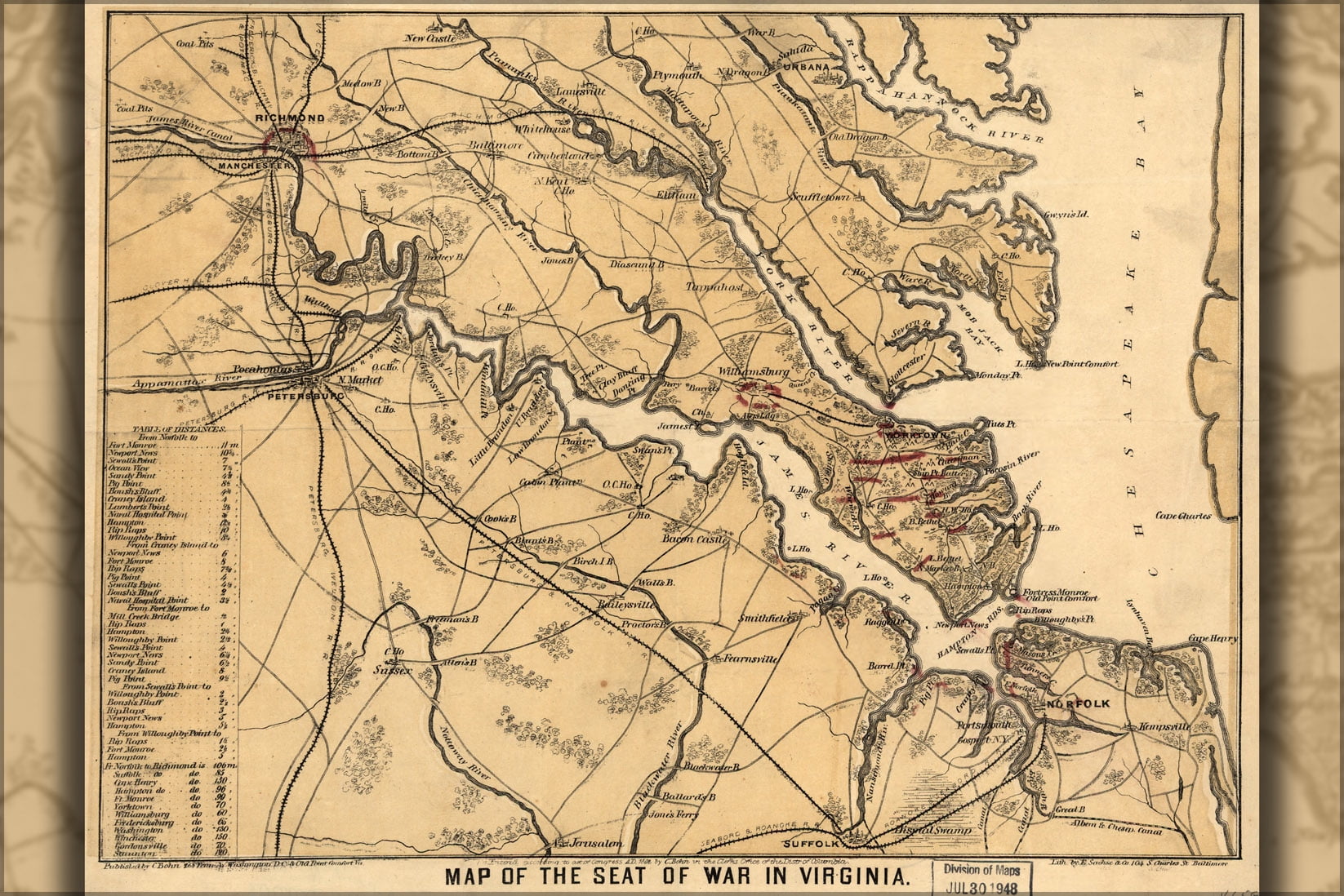 24"x36" Gallery Poster, Map of the seat of war in Virginia 1862 ...