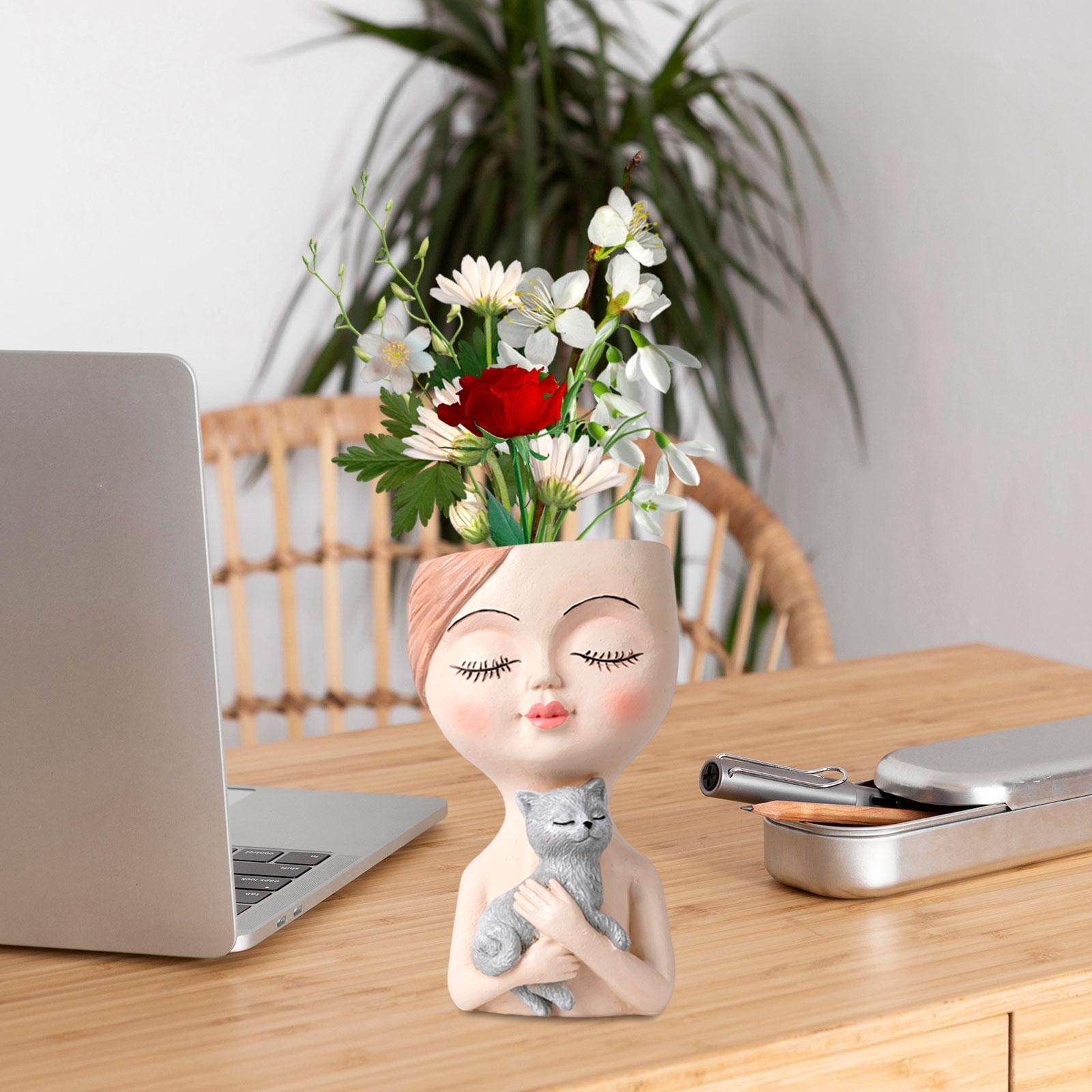 Head Planter Pots Cute Resin Face Flower Pot with Drainage Creative ...